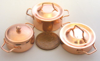 Dolls House Miniature Kitchen Copper Pots